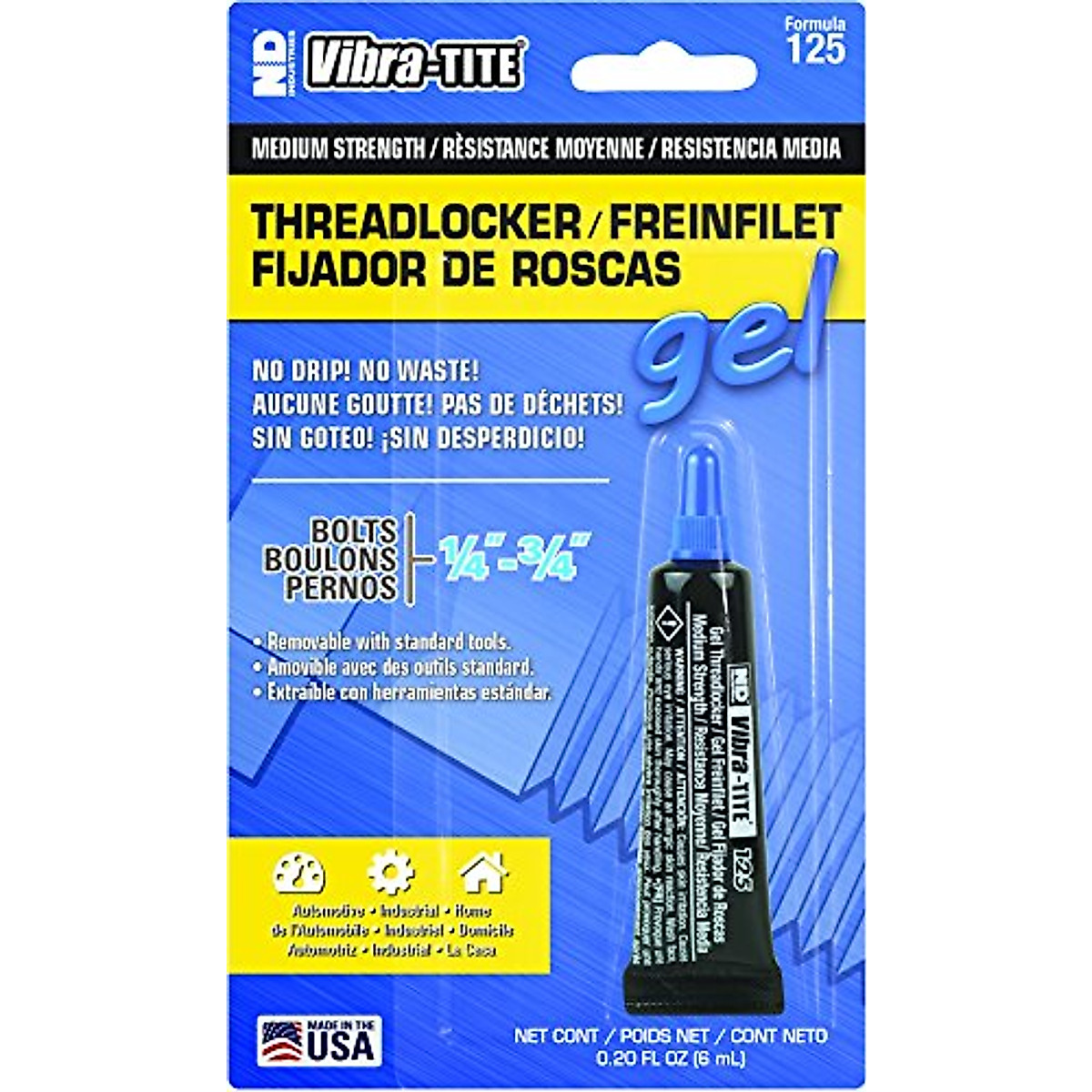 Vibra-TITE 12506BC 125 Removable Medium Strength Gel Anaerobic Threadlocker, 125, Blue
