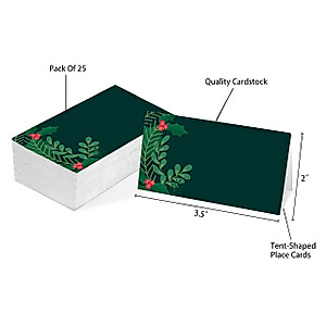 Table Place Card, Christmas Themed Tent Style Cards, Pack of 25 Half-Fold Reception Place Card, Perfect for Christmas Party, Birthday, Wedding, Bridal Shower, Baby Shower, Banquet C20