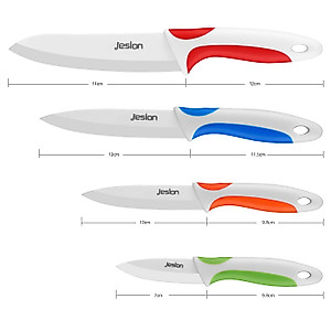 Jeslon Chef Knives Set, 4 Piece Multi Color Ceramic Knives, 3inch Paring Knife, 4inch Fruit Knife, 5inch Utility Knife, 6inch Chef Knife