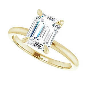 925 Silver, 10K/14K/18K Solid Gold Handmade Engagement Ring, 2 Carats Emerald Cut Moissanite Solitaire Ring, Wedding Bridal Rings for Women/Her, Anniversary Propose Gifts Ring (10K Solid Yellow Gold)