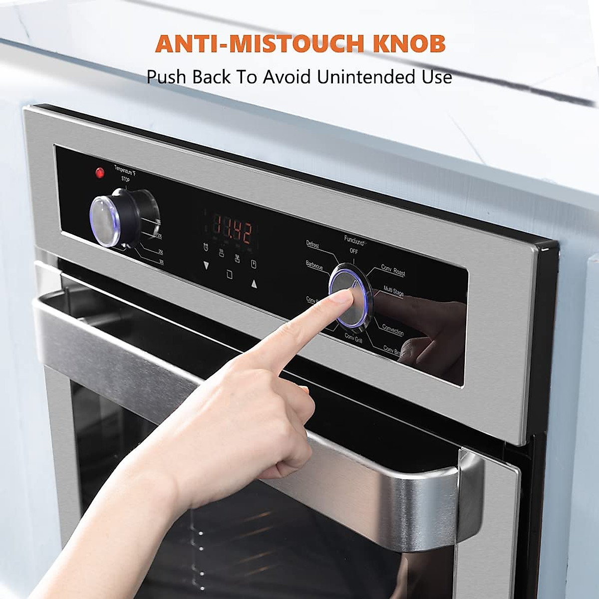 24 Inch Single Wall Oven, ETL Certified,ThermoMate 2.3Cu. Ft. Electric Built-in Oven with 9 Cooking Functions, 360° ROTATING ROTISSERIE, Sensor Touch Control, Stainless Steel