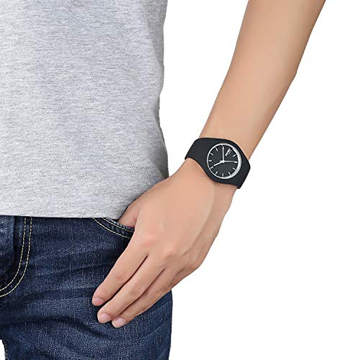 Gosasa Casual Simple Style Silicone Strap Women Sports Watches 30M Waterproof (Black Red Hands)