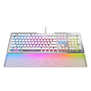 ROCCAT Vulcan II Max – Optical-Mechanical PC Gaming Keyboard with Customizable RGB Illuminated Keys and Palm Rest, Titan II Smooth Linear Switches, Aluminum Plate, 100M Keystroke Durability – White