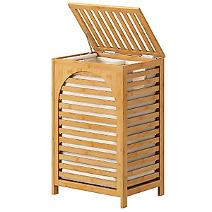 Laundry Hamper, 22.5 Gallon (85L) Bamboo Wood Clothes Laundry Basket with Lid and Handles, Removable Liner (Natural)