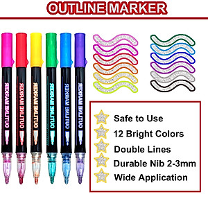Easter Basket Essentials, 12 Shimmer Markers Outline Glitter Pens, Easter Basket Stuffers, Teen Girl Gifts Trendy Stuff, School Art Supplies Crafts Gifts 4 5 6 7 8 9 10 12 Year Old Kids Tween Girls