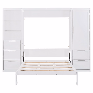 Hlcodca Queen Size Murphy Bed Wall Bed with Closet,Drawers and Shelves, Space-Saving for Multipurpose Guest Room Or Home Office (White-rr)