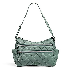 Vera Bradley Women's Performance Twill Triple Zip Shoulder Satchel Purse, Olive Leaf, One Size