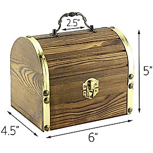 Attatoy Wooden Pirate Treasure Chest with 240 Colored Jewels (Plastic Gems); 6" x 4.5" x 5" Antique Style Wood Box; 1 Lb. Acrylic Gemstones