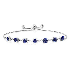 Gem Stone King 2.45 Cttw Blue Created Sapphire Tennis Bracelet For Women In 925 Sterling Silver | Round 4.5MM | Fully Adjustable Up to 9 Inch