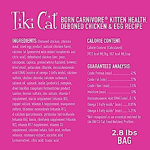 Tiki Cat Born Carnivore Baby, High-Protein and Grain-Free, Complete and Balanced Dry Cat Food for Kittens 6 Weeks+, 5.6 lbs. Bag