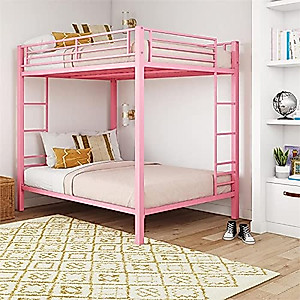 DHP Full over Full Bunk Bed for Kids, Metal Frame with Ladder (Pink)