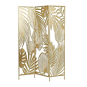 Deco 79 Metal Rectangle Room Divider Screen with Palm Leaf Patterns, 48" x 1" x 71", Gold