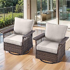 HUMMUH Outdoor Swivel Chairs Set of 2 - Swivel Patio Chairs with 4" Wide Armrest Patio Chairs for Deck Porch Balcony Garden-Brown/Beige