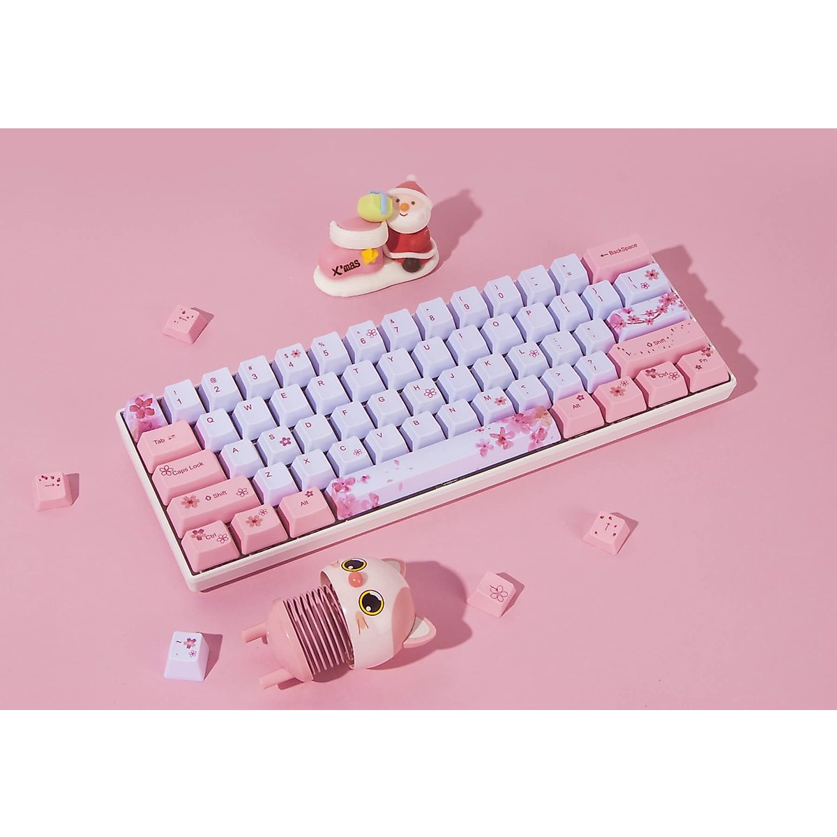 ZMX Cherry Blossom 61 Mechanical Keyboard,Hot Swappable 60％Compact Mechanical 5.0Bluetooth/Type-C Wired Dual-Mode RGB Backlit Dye-Sublimation PBT Keycap Gaming Keyboard(Black Switch, Pink)