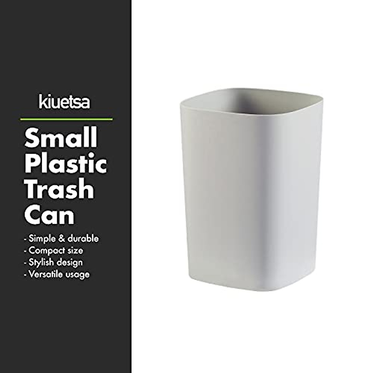 kiuetsa Bathroom Trash Can, Small Garbage Can for Bathroom, Kitchen, Office, Bedroom, Stylish Modern Indoor Plastic Waste Basket, 3.4 Gallon/13 Liter, Grey