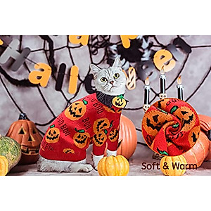 Vehomy Dog Cat Halloween Sweater Dog Halloween Costume Pet Halloween Turtleneck Sweater Clothes Pet Pumpkin Pullover Knitwear Warm Halloween Cat Pumpkin Sweater M