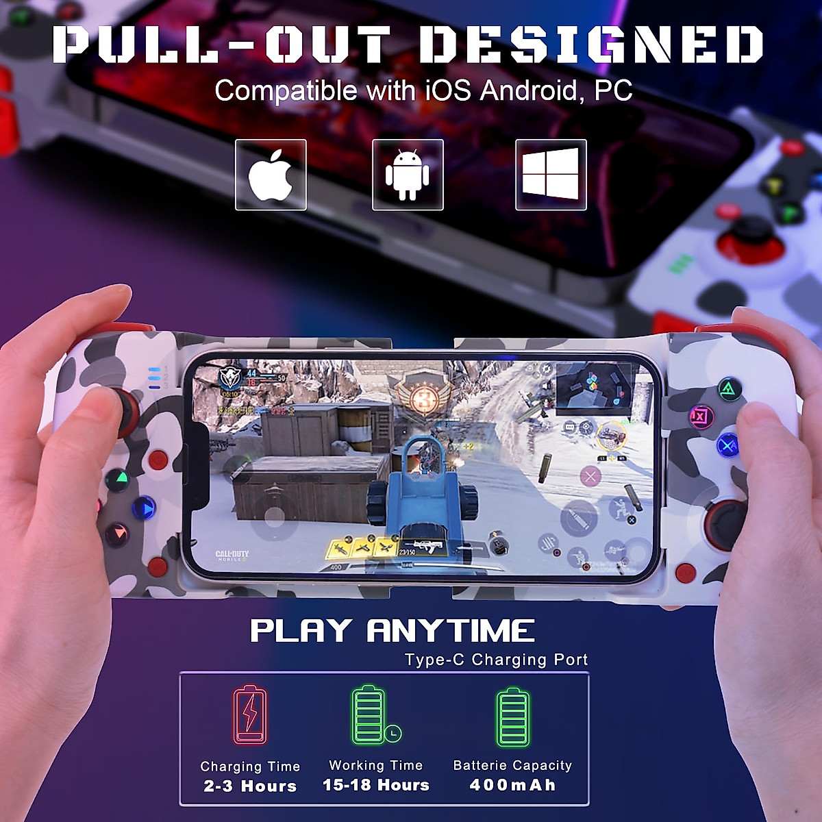 Koiiko Mobile Game Controller Gamepad for iPhone iOS Android PC: Works with iPhone 15/14/13/12/11/X, iPad, Samsung Galaxy, TCL, Tablet, Apex Legends, Call of Duty - Directly Play