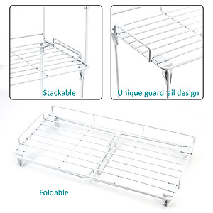 iPEGTOP Stackable Cabinet Shelf Organizers, Set of 2 Kitchen Countertop Cupboard Storage Rack, Pantry Stand Shelves Space Saving for Kitchen, Bedroom, Bathroom, White