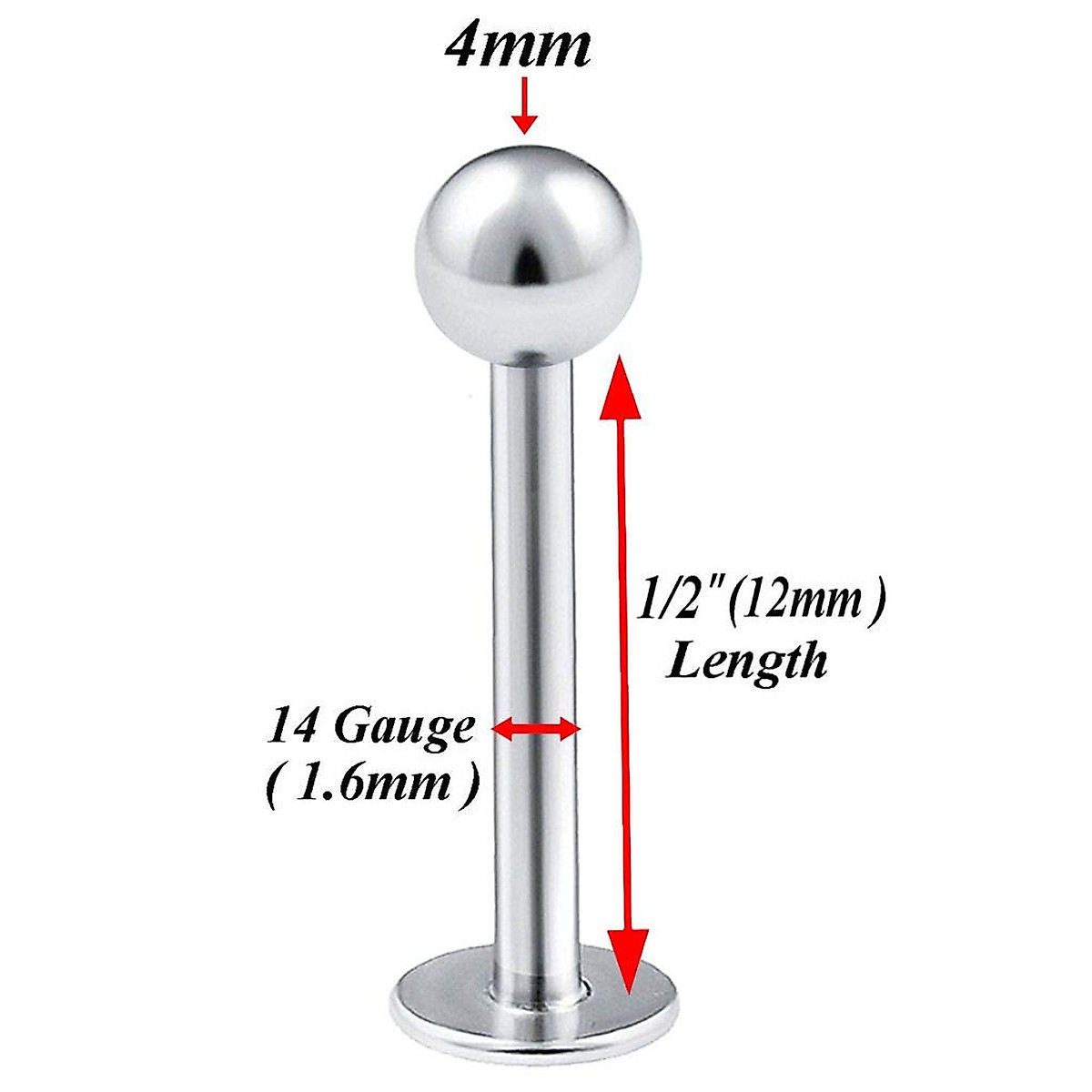 bodyjewellery 4pcs 14g Labret Studs Lip Ring Snake Spider Bite Forward Helix Monroe Dahlia Inner Conch Surgical Steel 4mm Ball - 12mm