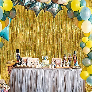 CYLMFC Gold Fringe Curtain - 2 Packs 3ftx8ft Sparkle Metallic Party Backdrop Curtain Photo Booth Props Birthday Decorations Gold Birthday Backdrop