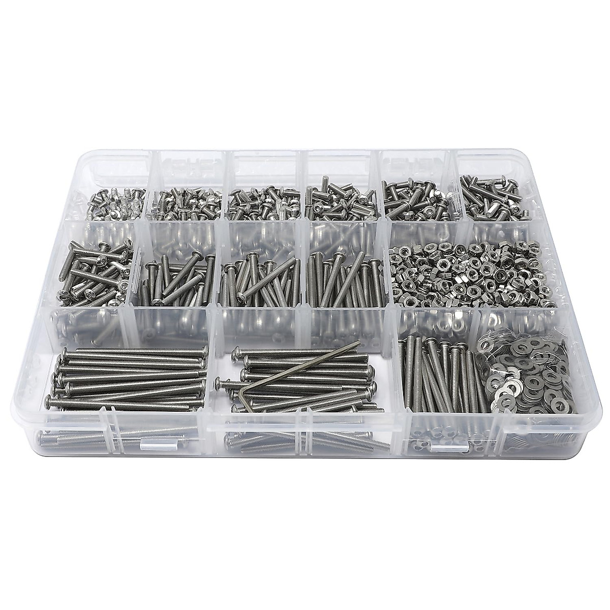 iexcell 1500 Pcs M3 x 4/6/8/10/12/16/20/25/30/35/40/45/50 Stainless Steel 304 Hex Socket Button Head Cap Screws Bolts Nuts Washers Assortment Kit