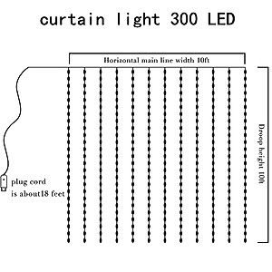 YAQIMIYA 300 LED Fairy Curtain Lights Plug in 10x10FT,8 Modes Window Wall Hanging Curtain String Lights for Bedroom Wedding Party Indoor Outdoor Decoration (Warm White)