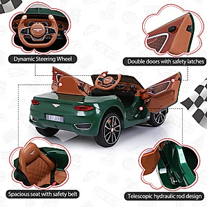 Tobbi 12V Licensed Bentley Electric Kids Ride On Racer Cars Toy Battery Powered Vehicle with Remote Control 3 Speeds MP3 USB in Blackish Green