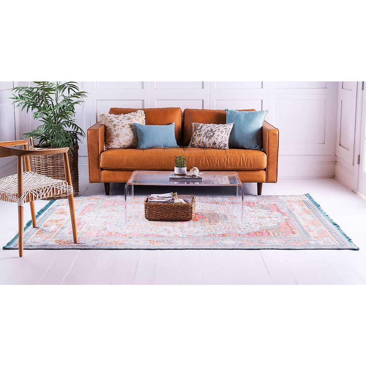 Unique Loom Baracoa Collection Area Rug - Malecon (5' 5" x 8' Rectangle, Light Blue/ Orange)