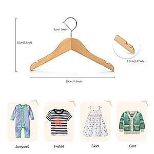 Nature Smile Kids Baby Children Toddler Wooden Shirt Coat Hangers with Notches and Anti-Rust Chrome Hook Pack of 10 (Natural)