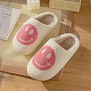 Bevaney Smile Face Slippers for Women, Soft Plush Smile Slippers Retro Preppy Slippers with Smile Face Happy Face Slippers Slip-on Cozy Indoor Outdoor Slippers