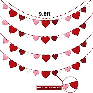 4Pcs Valentines Day Felt Heart Garland Banner- NO DIY- Valentines Decorations- Valentine's Day Party Decorations Supplies- Valentines Burgundy Pink Red White Heart Garlands for Home Fireplace Mantle