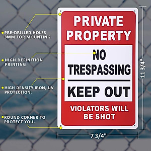HANTAJANSS Retro Vintage Security Sign - 2 Pack No Trespassing Metal Yard Guard with Pre-Drilled Holes - Durable 12x12-Inch Sign for Home, Farm & Man Cave