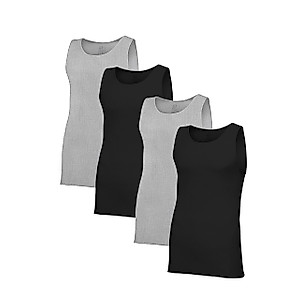 Fruit of the Loom Men's Tag-Free Cotton Undershirts, Regular-Tank-4 Pack Black/Grey, Medium