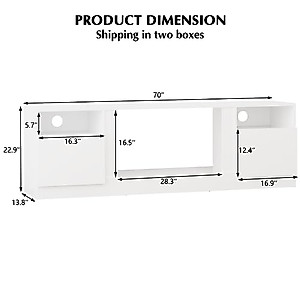 Lemberi Fireplace tv Stand with 36 inch Fireplace Up to 80" TVs,LED Light Entertainment Center and Storage, 70" Modern Wood Media TV Console with Highlight Cabinet for Living Room (White)