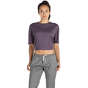 icyzone Open Back Workout Top Shirts - Yoga t-Shirts Activewear Exercise Crop Tops for Women (M, Plum Purple)