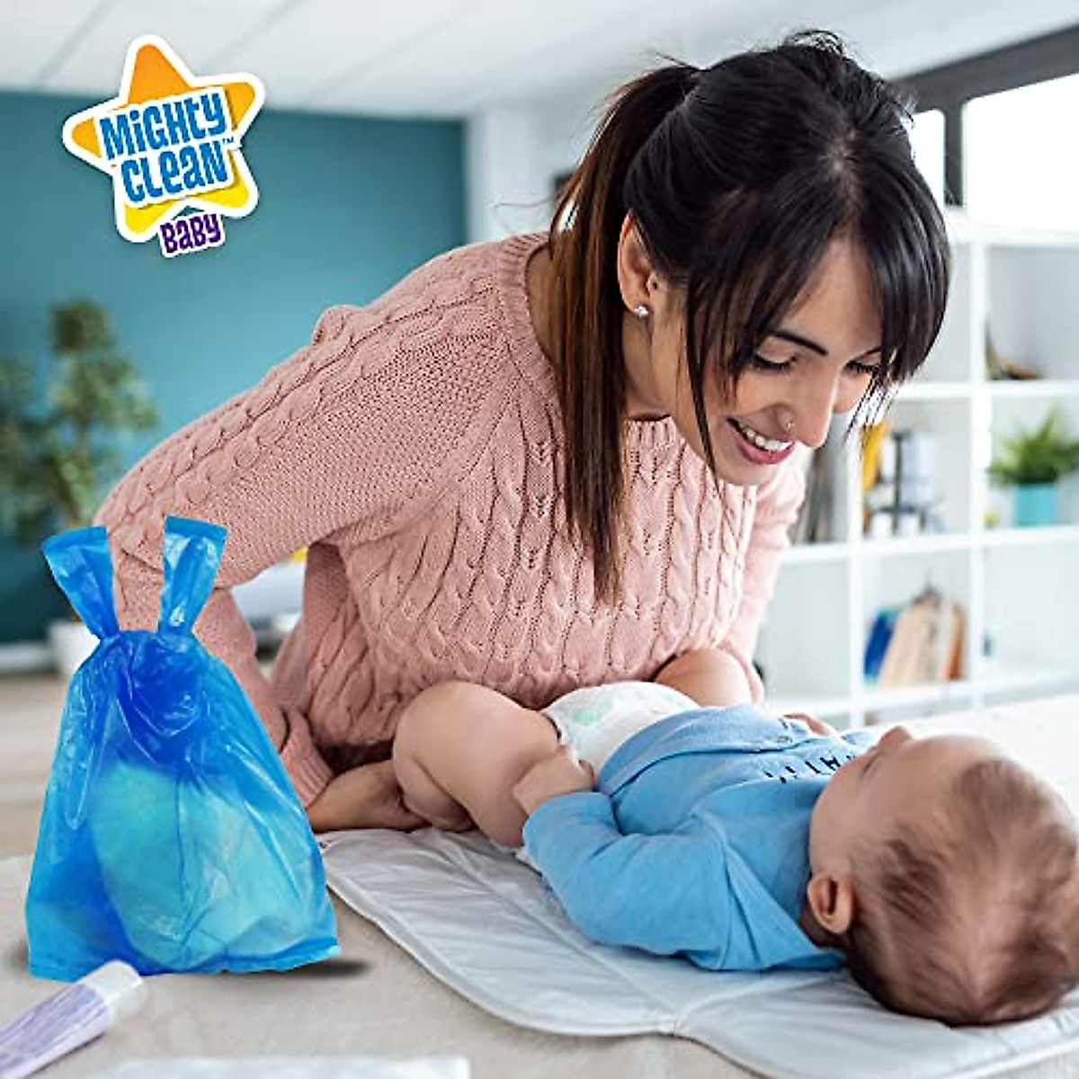 Mighty Clean Baby Disposable Diaper Bags with Light Powder Scent, 300 count