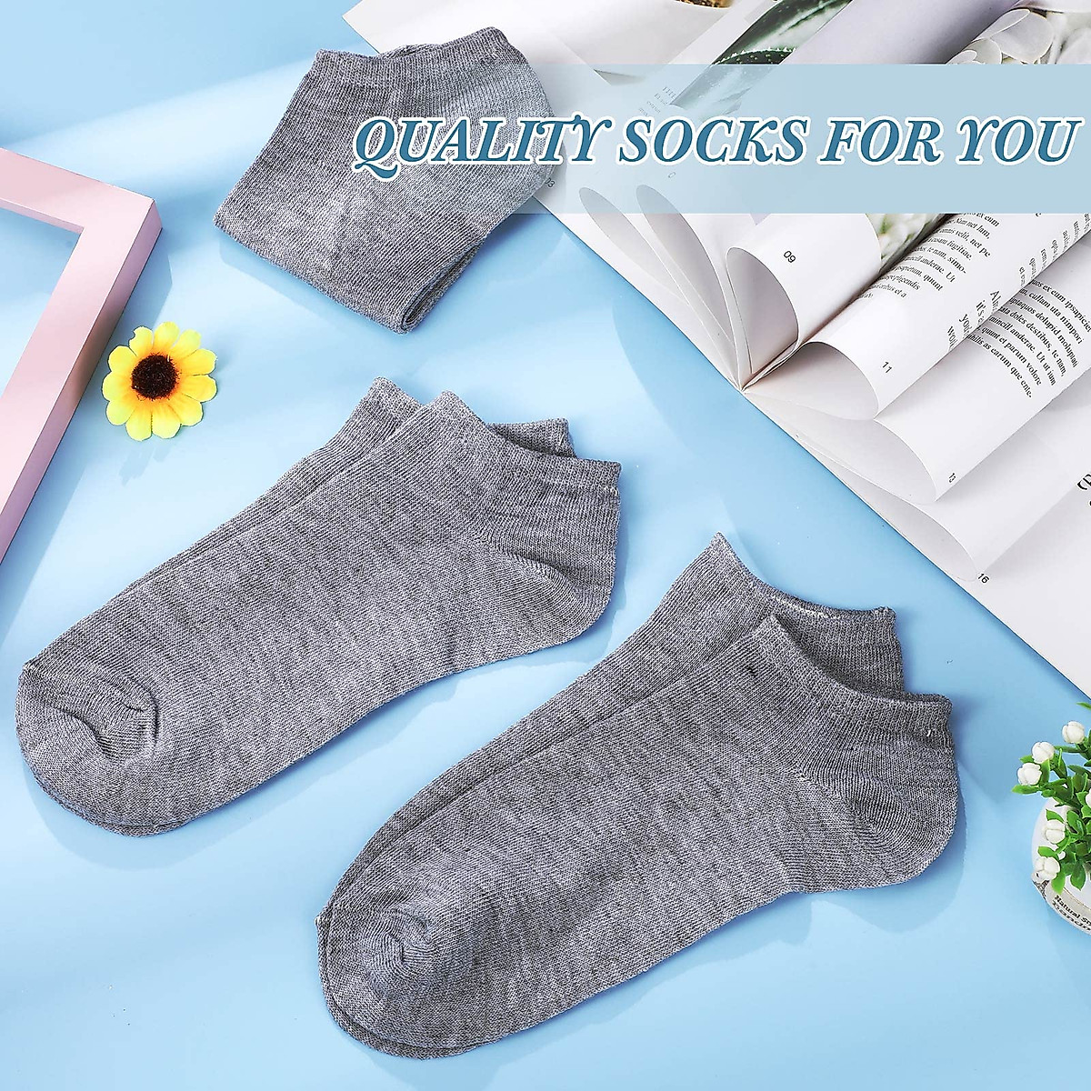 200 Pairs Thin Low Cut Ankle Socks Polyester Comfortable Lightweight Sock for Men Teens Team Charity Event Supplies Bulk Pack (Gray)