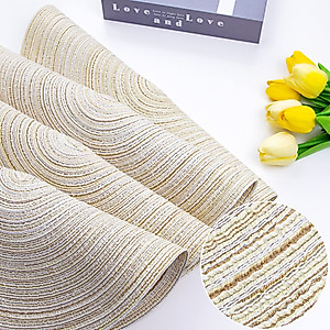 eQFeast Round Woven Placemats Set of 12 Beige Braided 15 Inch Washable Place Mats for Dining Table Kitchen Table Mats