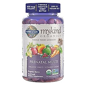 Garden of Life Prenatal Gummies Multivitamin with Vitamin D3, B6, B12, C & Folate for Healthy Fetal Development mykind Organics – Organic, Non-GMO, Gluten-Free, Vegan, Berry Flavor, 30 Day Supply