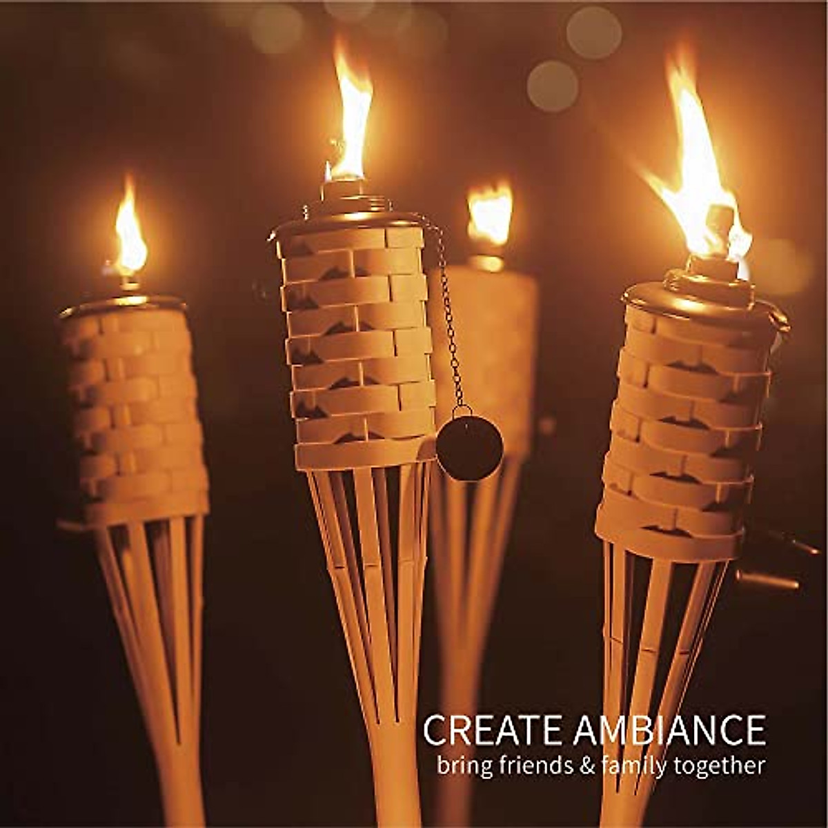 ONETHATCH Synthetic Bamboo Torches (4pack); Weather-Resistant Large Island Citronella Torch for Outdoor Lighting, Luau, Party, and Garden Decor; Wide-Mouth Canister, Stands 60" Tall