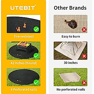 UTEBIT 42" Round Fire Pit Mat, Fireproof Mat for Under Fire Pit, Grill Mat Patio Protect Mat for Grass Outdoor Wood Burning Fire Pit, BBQ Smoker, Portable Reusable and Waterproof