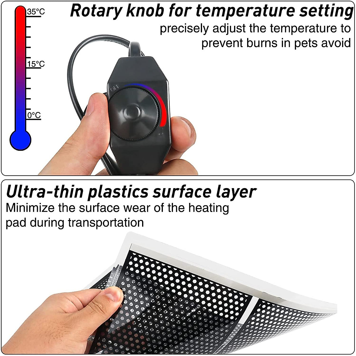 KABASI Reptile Heating Pad with Temperature Adjustment, 14W Waterproof Reptile Heat Mat Under Tank Pad for Reptiles Tortoise Snakes Lizard Gecko Hermit Crab Turtle Amphibians, 11x11 in