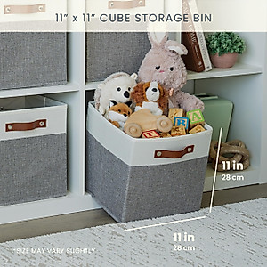 OrganiHaus 11 Inch Cube Storage Bin set of 4, Fabric Storage Bins, Cube Storage Organizer Bins, Cubby Bins w/ Vegan Handles, Kallax Organizer Storage Cube Basket, Square Storage Cubes - Grey/White