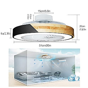 Modern Wooden Ceiling Fan with Light, 20'' LED Remote Control Dimmable Lighting Modes Low Profile Flush Mount Quiet Electric Fan, Adjustable Wind Speed Timing, Children's Princess Room,White