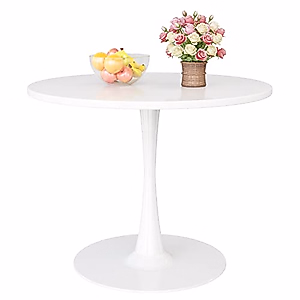 DKLGG White Round Dining Table, 31.5" Tulip Table Kitchen Dining Table 2-4 People with MDF Table Top & Pedestal Base, Mid-Century End Table Leisure Table Coffee Office Living Room Table
