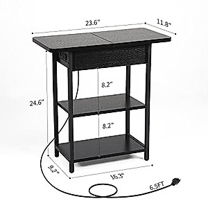 TILLMAO Narrow End Table with Charging Station, Side Table with Storage for Small Spaces, Flip Top Nightstand/Bedside Table/Sofa Couch Table/Slim End Table for Living Room Bedroom Office…