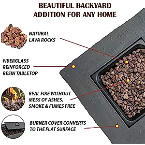 Endless Summer Propane Fire Pit Table 30 Inch Outdoor Gas Fire Pit, 50,000 BTU with Rock-Like Top, Cover, Lid, and Lava Rocks, Add Warmth and Ambiance to Your Backyard, Patio, Deck