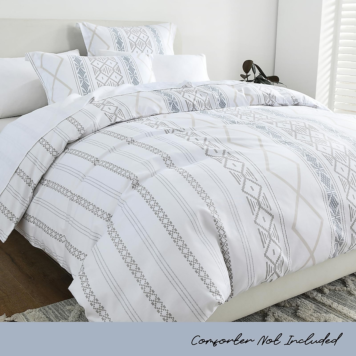 Uniclinens Geometric Duvet Cover King - Ivory White Duvet Cover Set, 100% Cotton Abstract Boho Printed Pattern Set, 3 Pcs Include 1 Duvet Cover (90”x104”) and 2 Pillow Shams (20”x36”), No Comforter