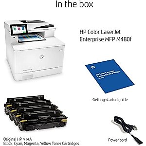HP Laserjet Enterprise MFP M480f All-in-One Wired Color Laser Printer, White - Print Scan Copy Fax - 4.3" Touchscreen, 29 ppm, Auto Duplex Printing, 50-Sheet ADF, Ethernet, Cbmou External Webcam