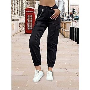 ZAFUL Cargo Pants for Women High Waisted Jogger Pants Outdoor Sweatpants Casual Pants with Chain (1-Black,L)